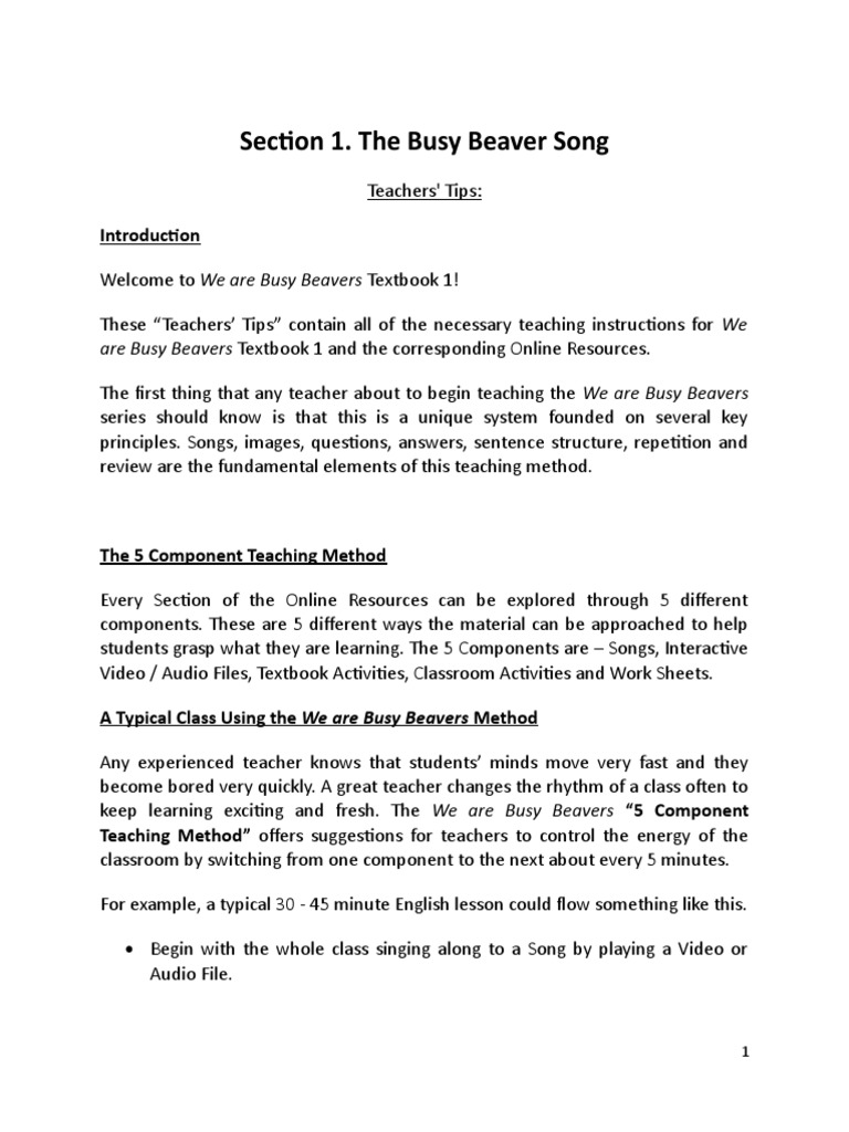 Busy Beavers Teaching Method Overview | PDF | Teaching Method | Textbook