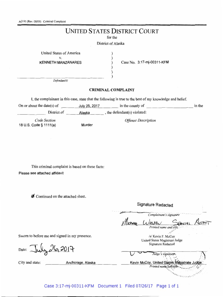 Kenneth Manzanares charging documents | Federal Bureau Of Investigation ...