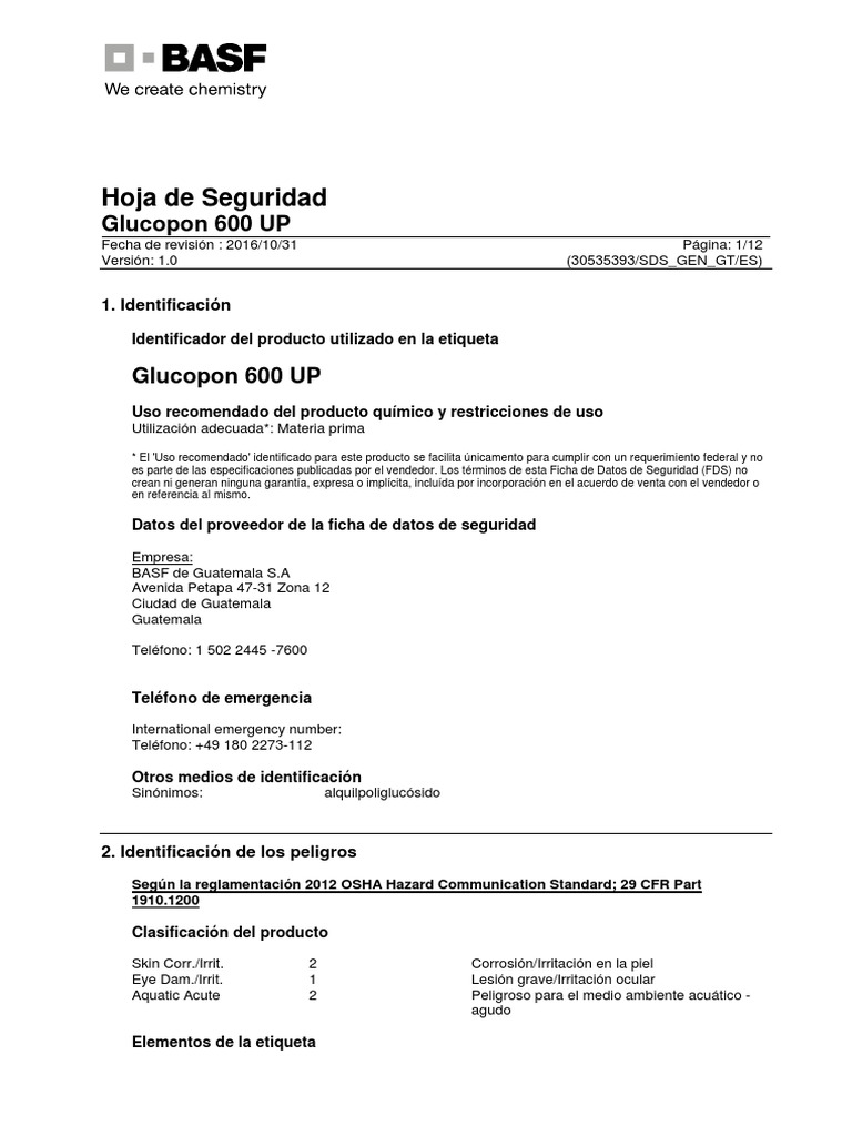 Glucopon 600 Up PDF | PDF | Aguas residuales | Toxicidad