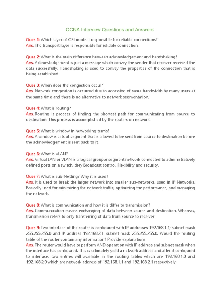 CCNA New Interview Questions and Answers | Download Free PDF | Network Switch | Computer Network