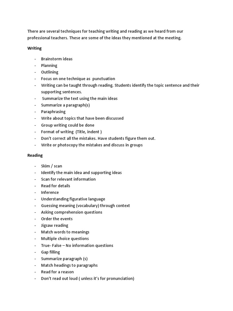 Effective Techniques for Teaching Writing and Reading | PDF | Career ...