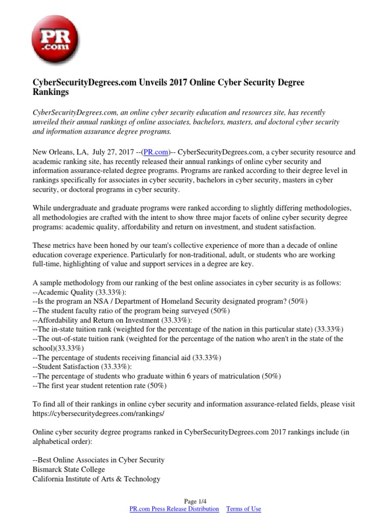 2017 Online Cyber Security Degree Rankings | PDF | Academic Degree ...