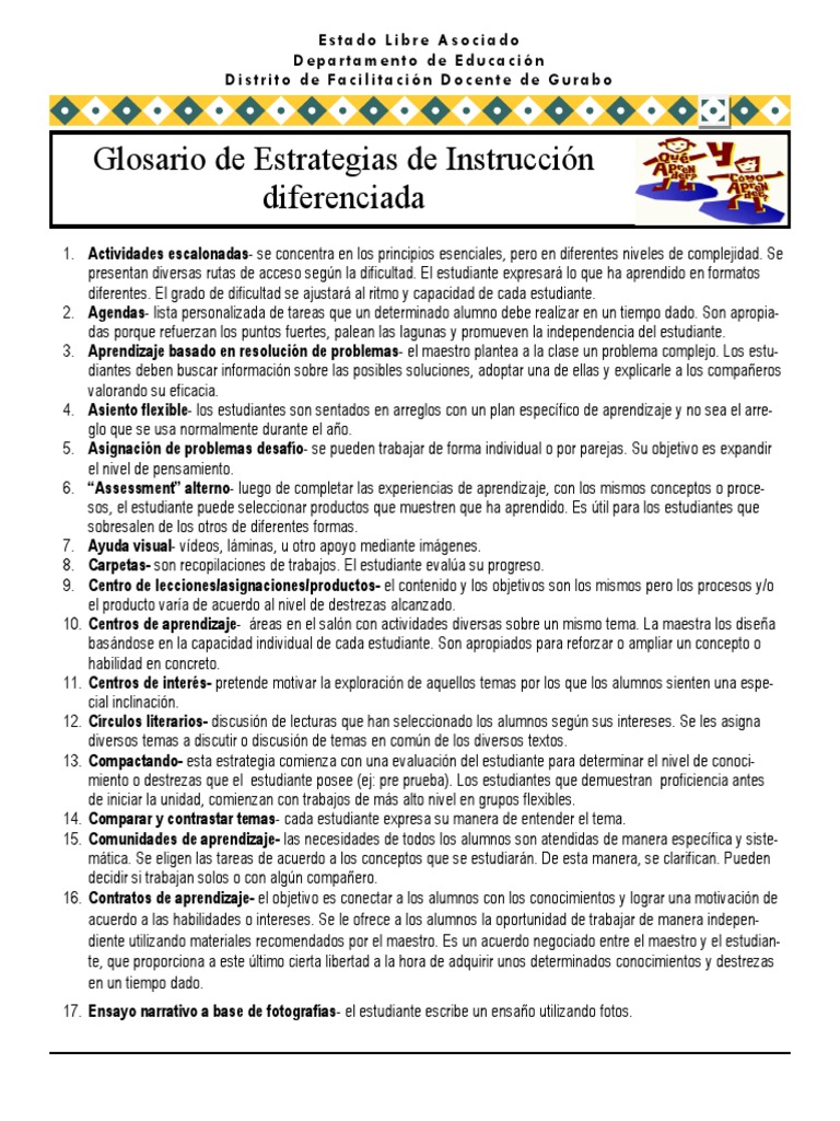 Glosario de Estrategias de Instrucción Diferenciada | PDF | Instrucción ...