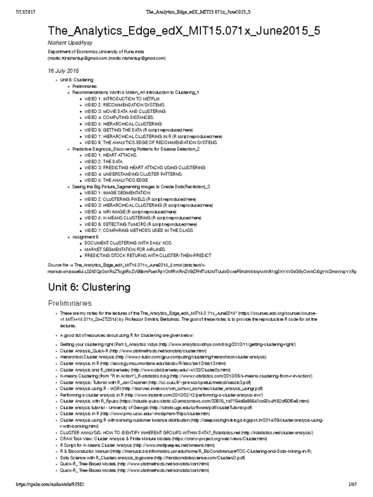 RPubs - The Analytics Edge EdX MIT15 Clustering | PDF | Cluster Analysis | Computing