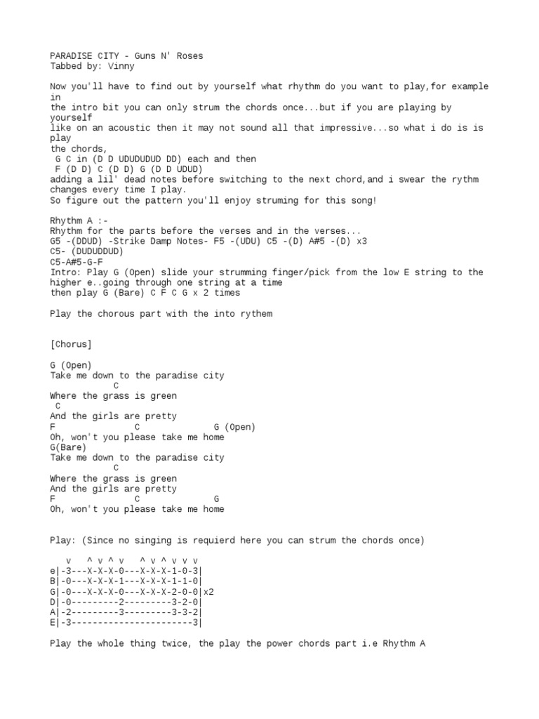 Paradise City - Guns N' Roses | PDF | Song Structure | Musical Compositions