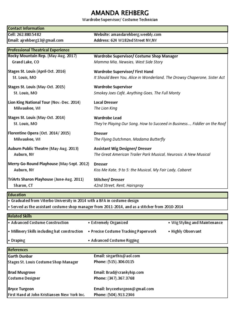 Amanda Rehberg Resume 2017 | PDF | Theatre | Leisure