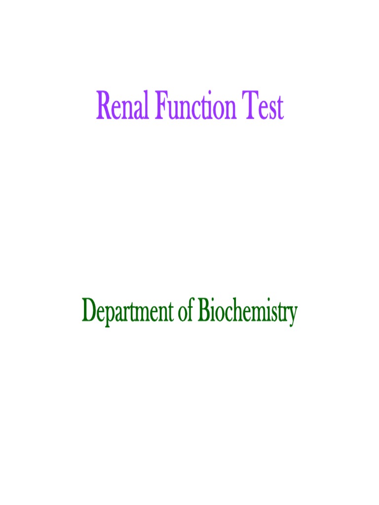 Renal Function Test: Department of Biochemistry | PDF | Renal Function ...