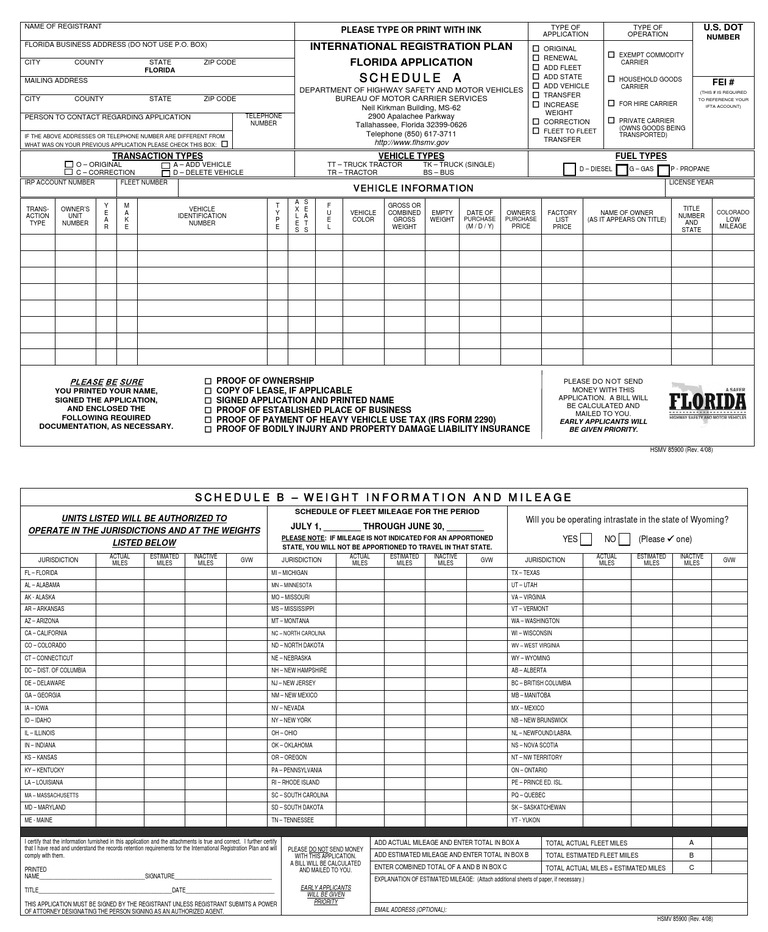 Florida IRP Registration Application | PDF | Vehicles | Truck