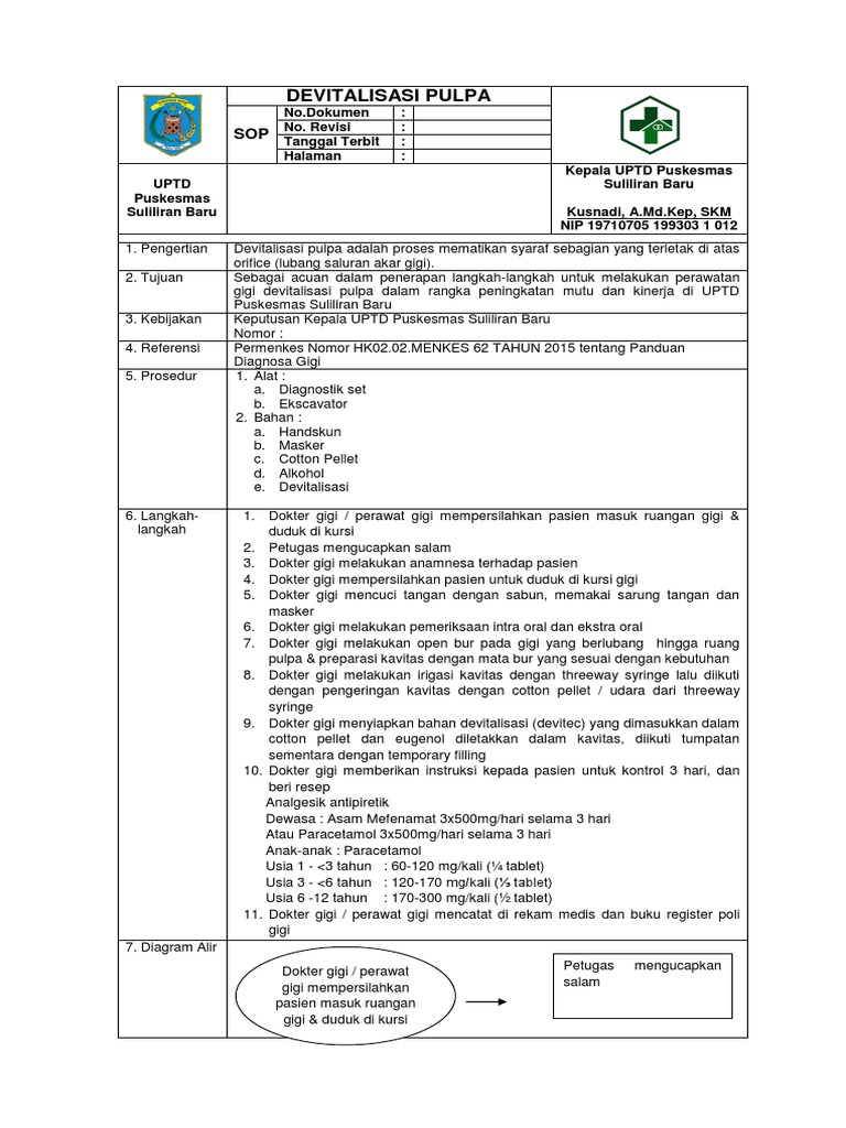 Sop Devitalisasi Pulpa | PDF