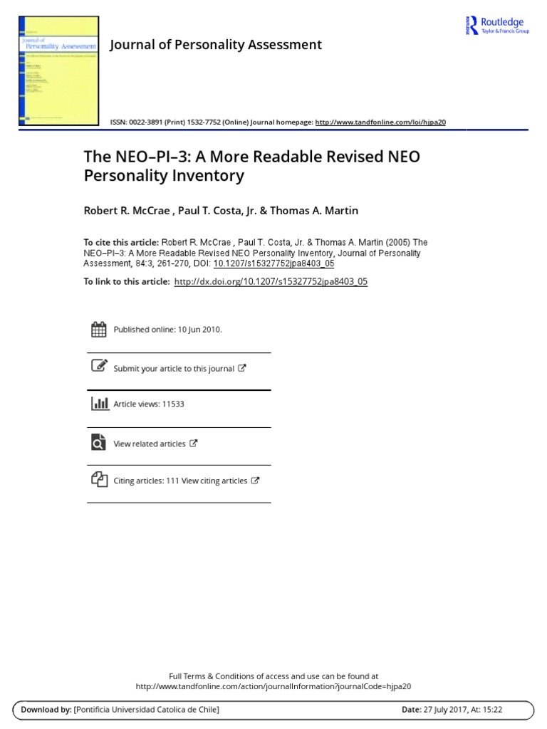 The NEO PI 3 A More Readable Revised NEO Personality Inventory | PDF ...