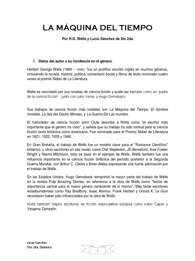 La Máquina Del Tiempo Novela 2017 | PDF | HG Wells | Ciencia ficción