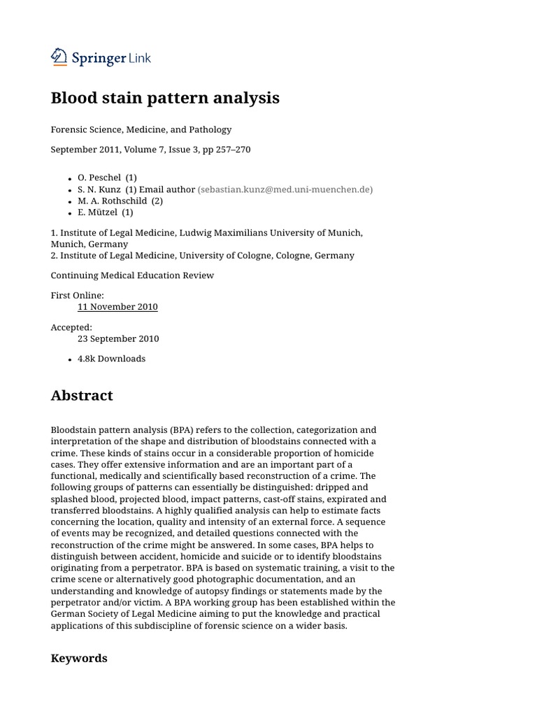 Blood Stain Pattern Analysis | PDF | Criminology | Forensics