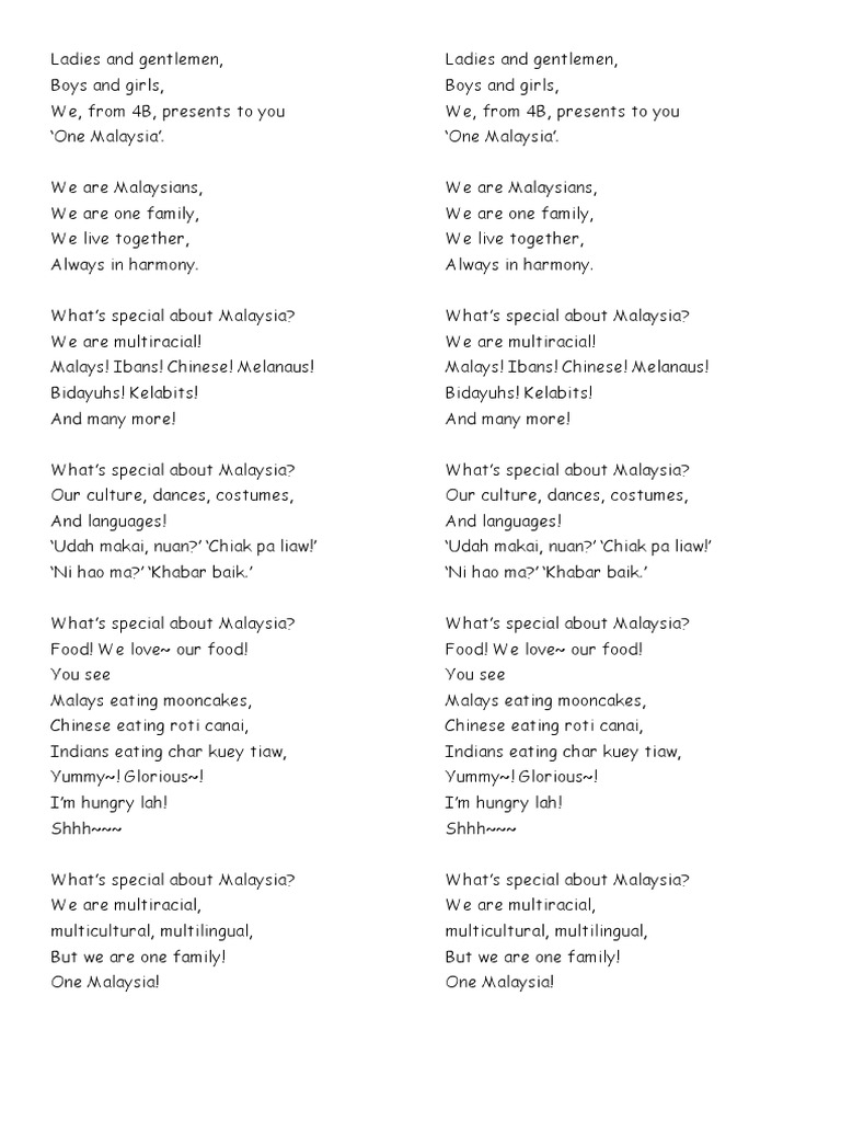 Choral Speaking One Malaysia Script | PDF