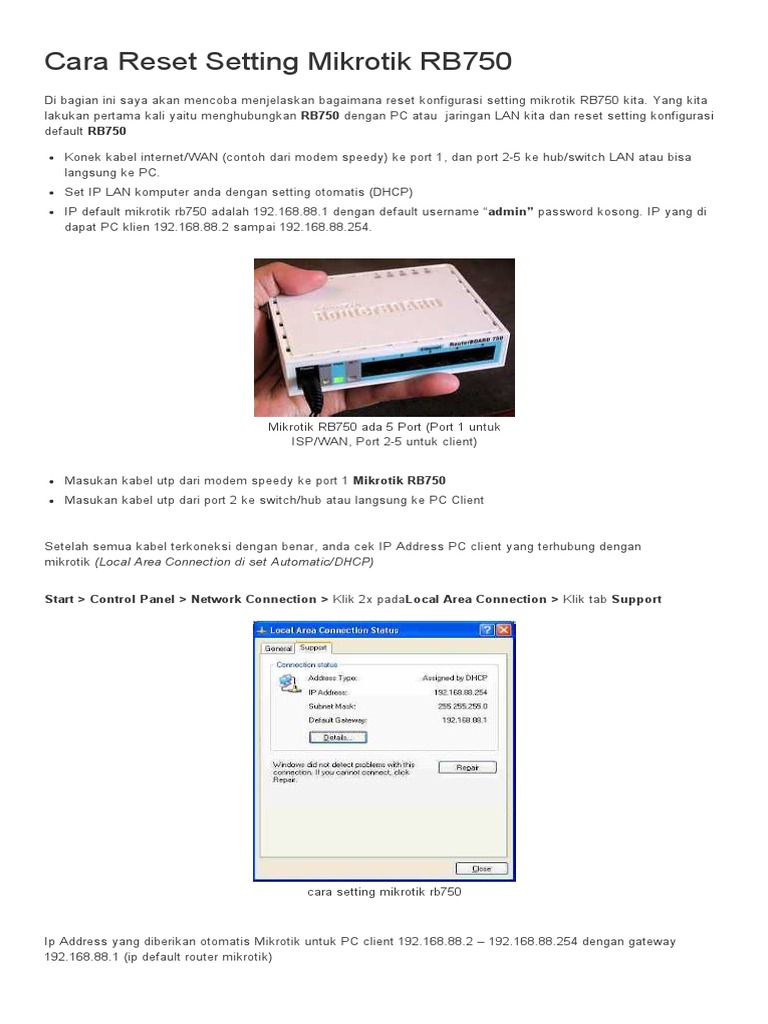 Cara Setting MikroTik RB750 - RB750G | PDF