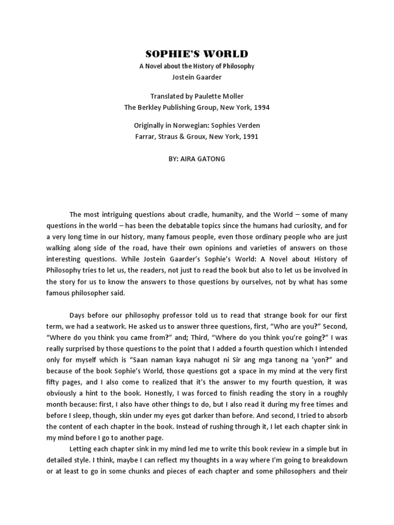 Book Review (Sophies World) | PDF | Plato | Socrates