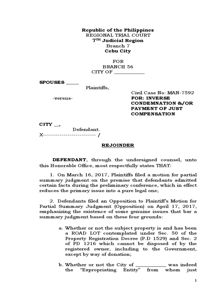 Republic of The Philippines 7 Judicial Region Cebu City | PDF | Summary ...