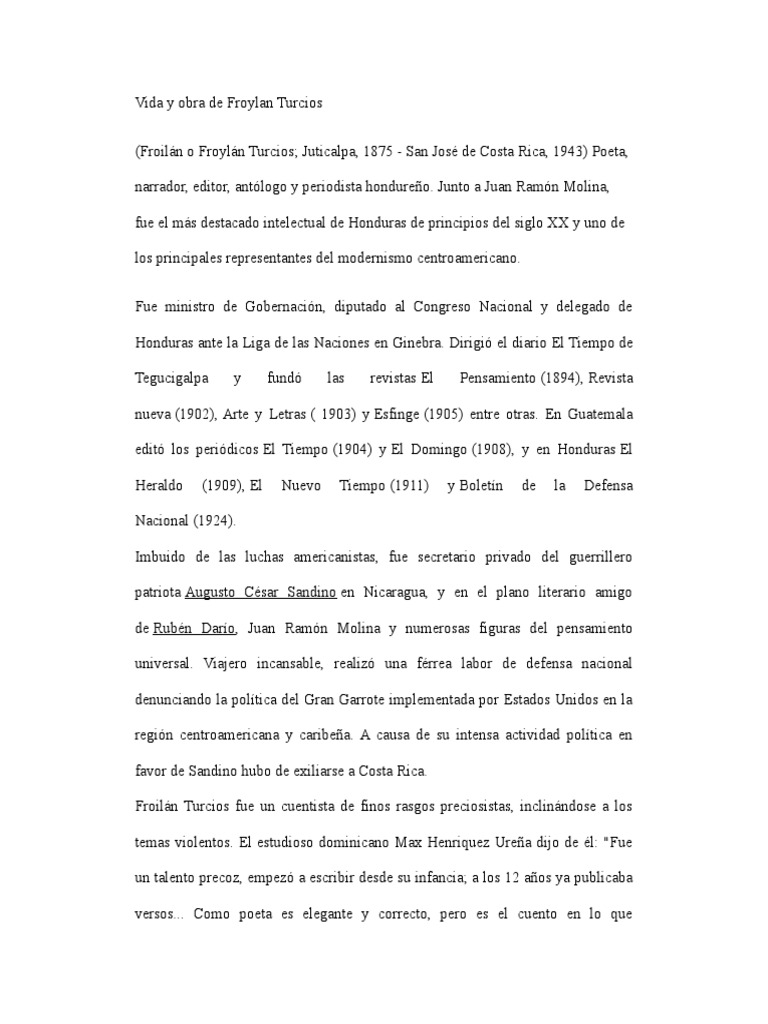 Vida y Obra de Froylan Turcios | PDF | Poesía