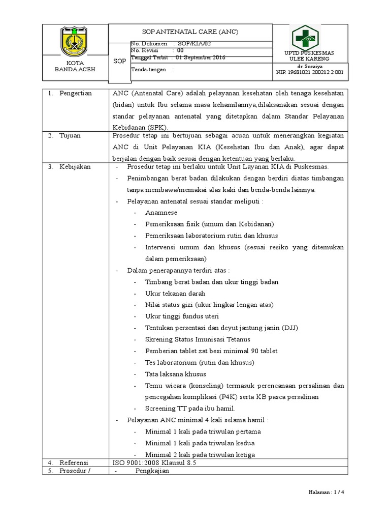 Sop-Kia-02. Sop Antenatal Care (Anc) | PDF | Kesehatan Holistik | Sains & Matematika
