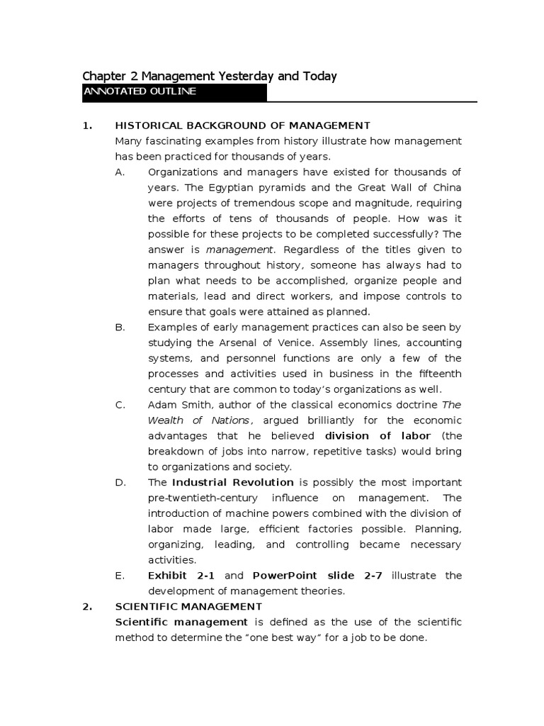 Chapter 2 Management Yesterday and Today | PDF | Organizational ...