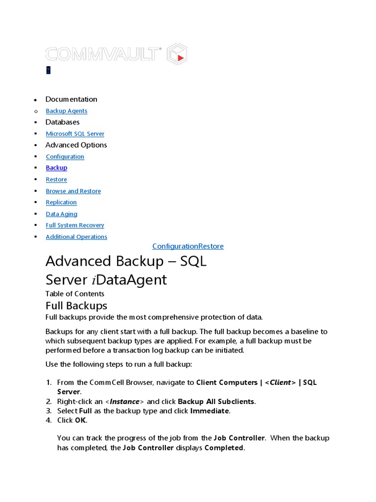 Backing Up Sql Using Commvault Pdf Backup Database Transaction 6096
