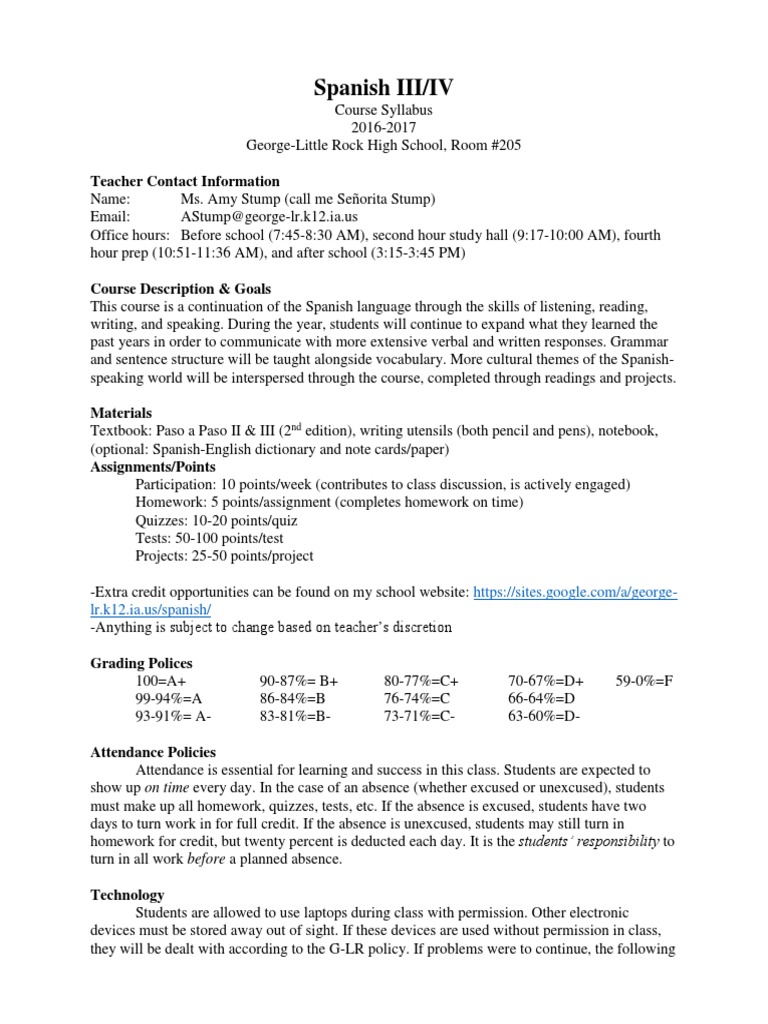 Syllabus - Spa Iii-Iv | PDF | Homework | Plagiarism