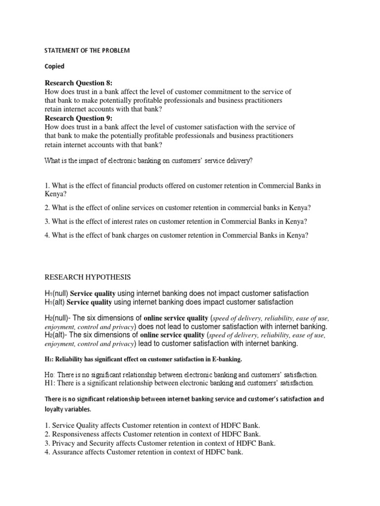 Statement of The Problem - Eg | PDF | Online Banking | Banks & Banking
