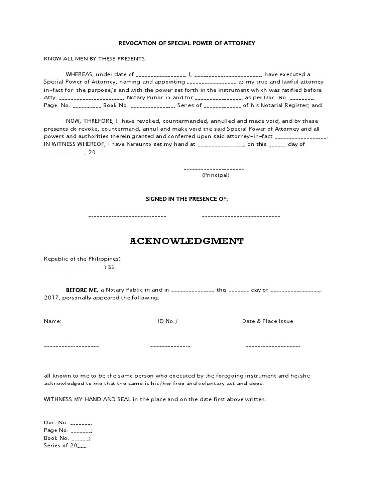 Revocation of Spa Form