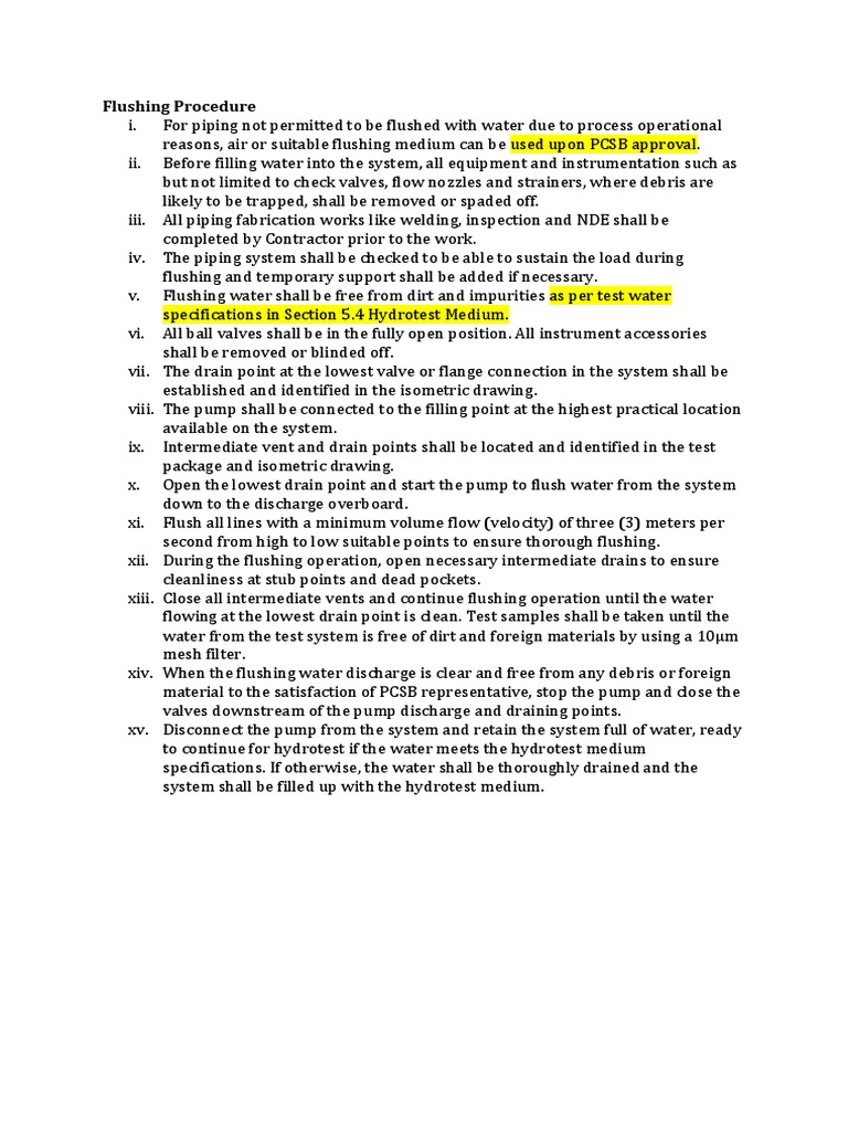 Flushing Procedure | PDF | Pump | Valve