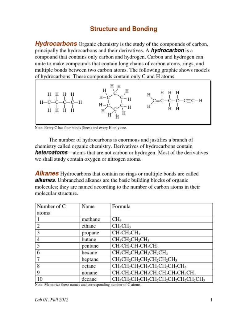 Lab 01 Structure and Bonding | PDF | Alkane | Chemical Bond
