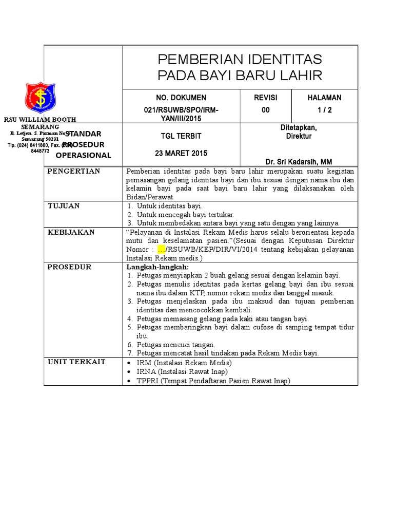 Spo Pemberian Identitas Pada Bayi Baru Lahir | PDF