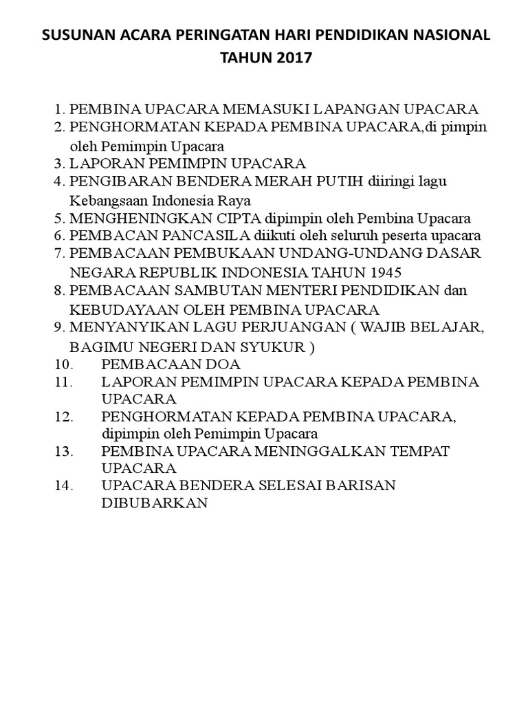 Susunan Acara Peringatan Hari Pendidikan Nasional Tahun 2017 | PDF | Perjalanan