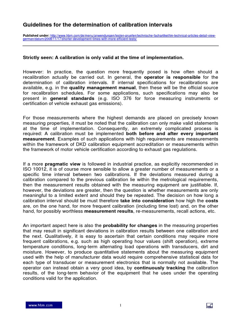 Guidelines Calibration Intervals Pdf Calibration Evaluation
