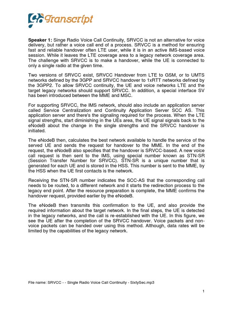 SRVCC - Single Radio Voice Call Continuity - SixtySec - mp3 | PDF | Ip ...