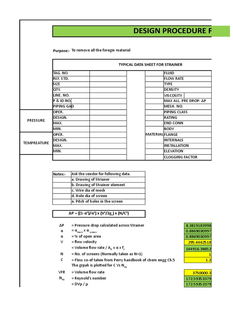 Strainer Pre. Drop and Sizing Calc | PDF | Viscosity | Fluid Dynamics