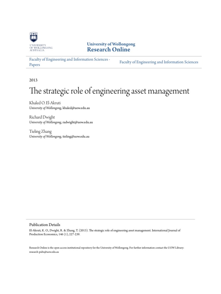 The Strategic Role of Engineering Asset Management | PDF | Life Cycle ...