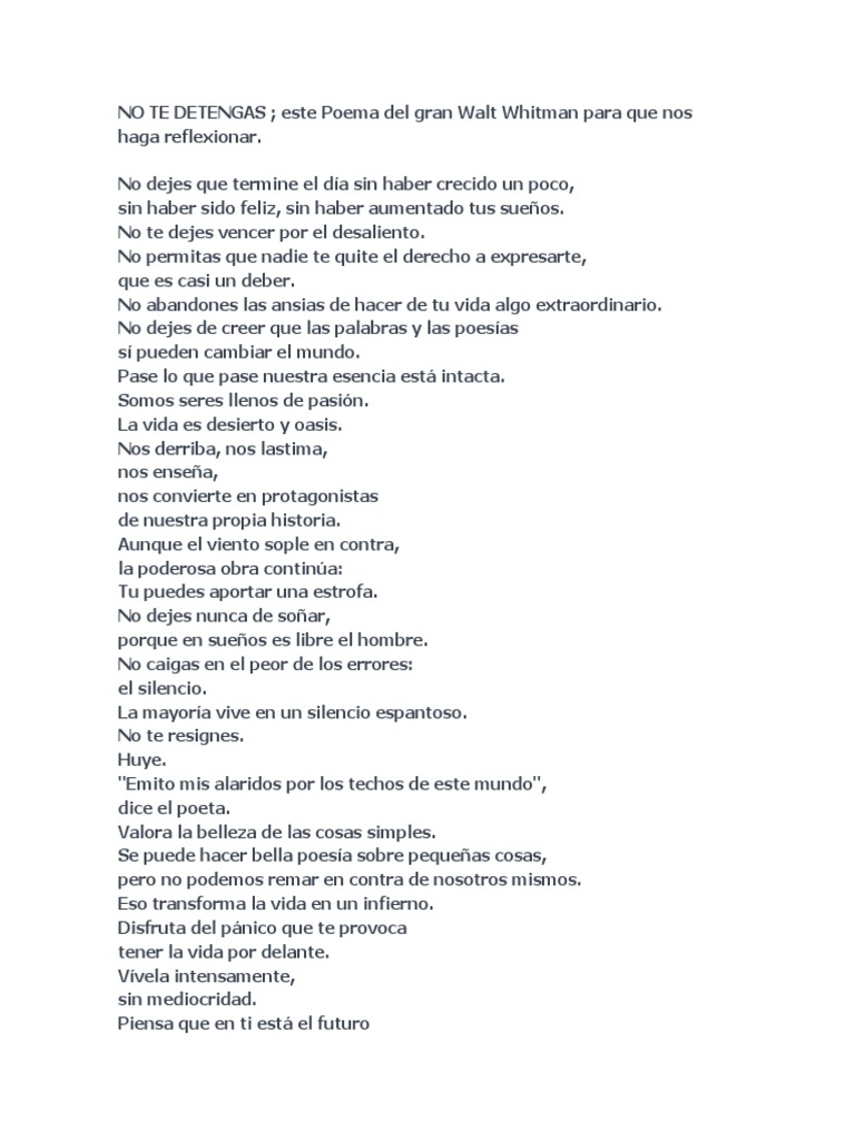 NO TE DETENGAS Poema Reflexivo | PDF | Poesía
