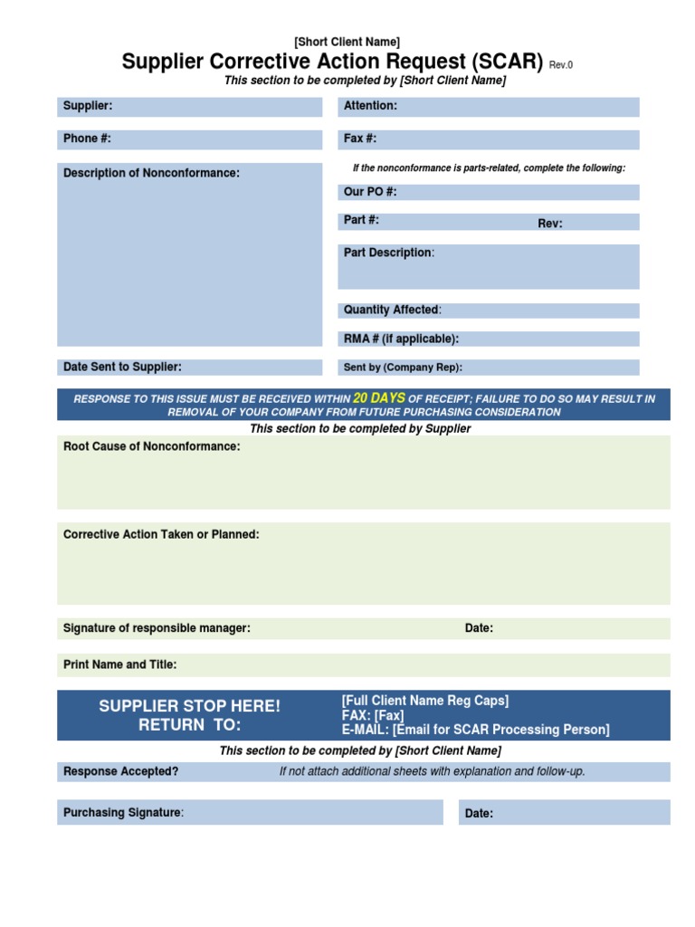 Form - Supplier Corrective Action Request | PDF