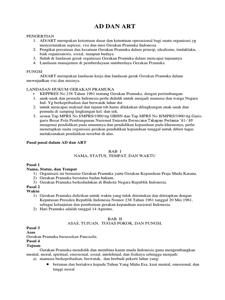 Pengertian dan Fungsi AD/ART Pramuka | PDF