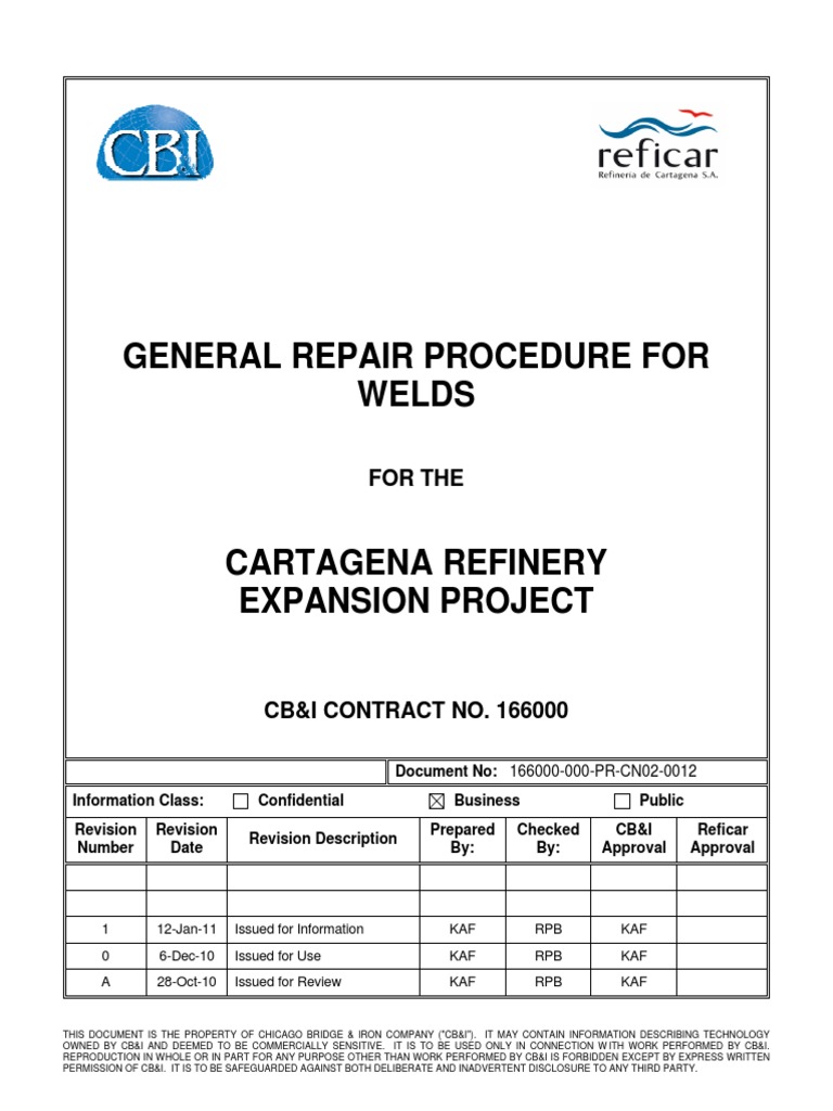 General Repair Procedure For Welds R1 PDF | PDF | Pipe (Fluid ...