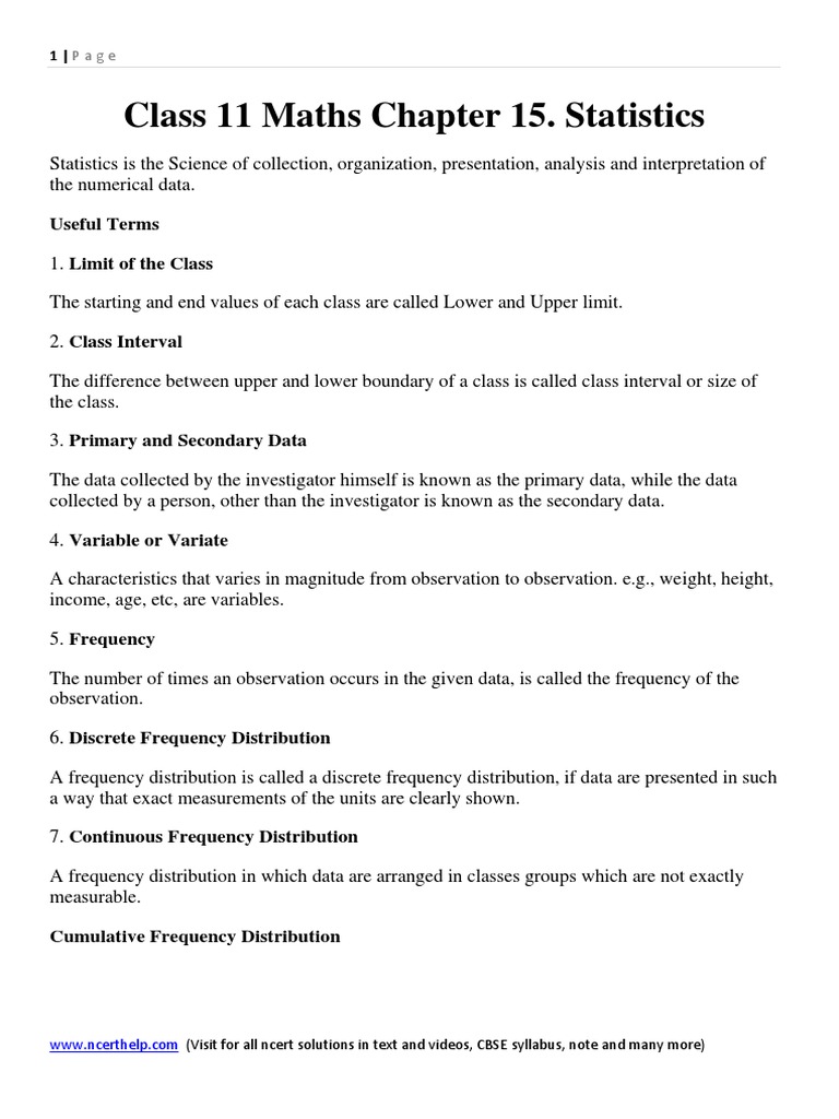 Formula and Notes For Class 11 Maths Download PDF Chapter 15 ...