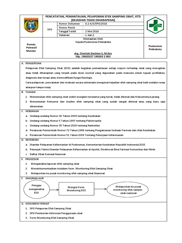 SPO Pencatatan Pemantauan Pelaporan ESO KTD | PDF