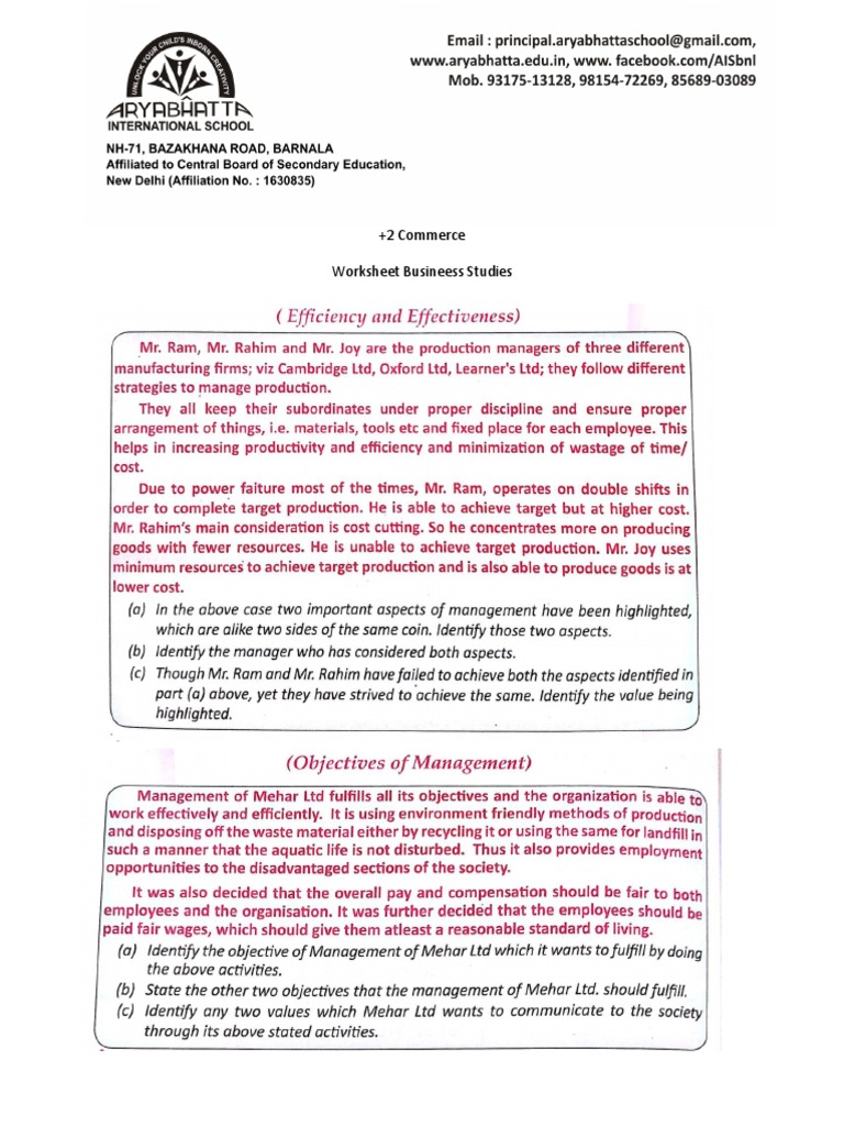 +2 Commerce Worksheet Busineess Studies | PDF