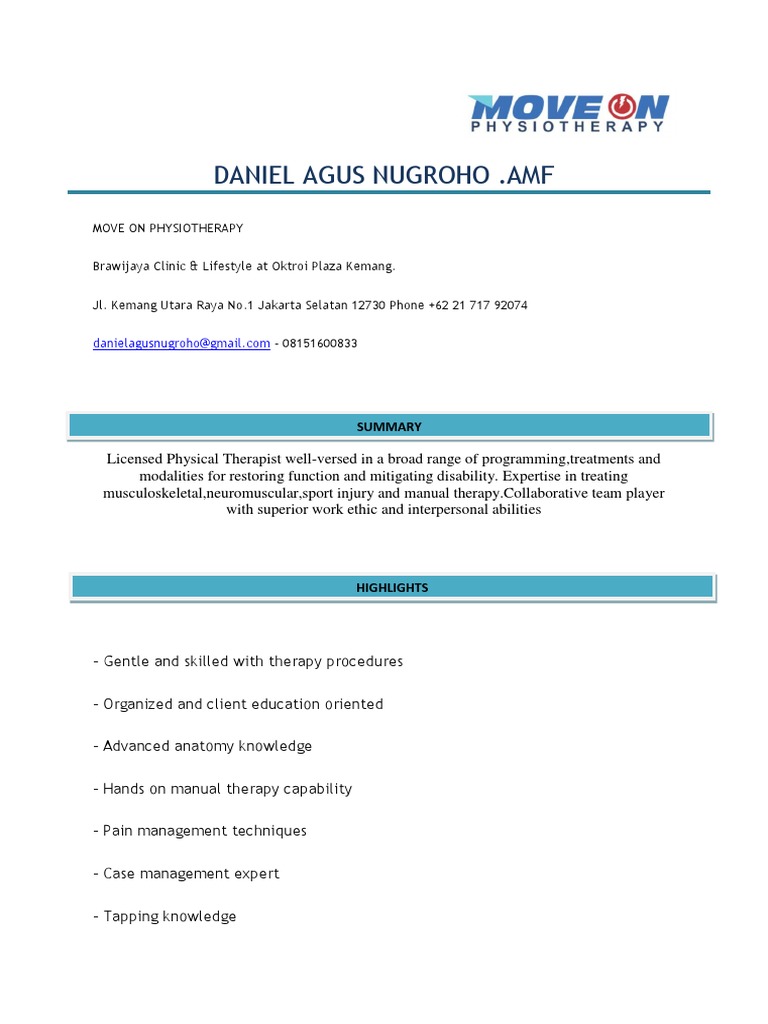 CV Daniel Agus Nugroho PDF | PDF | Physical Therapy | Rehabilitation ...