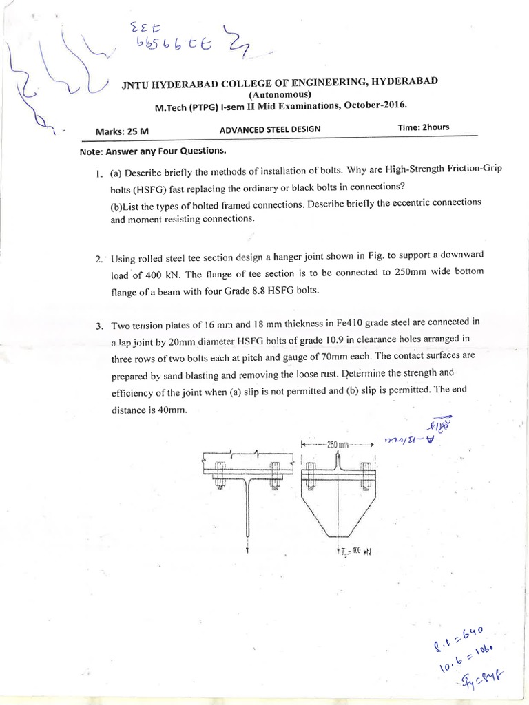 Old Question Papers 3rd Sem MTech Advanced Steel | PDF