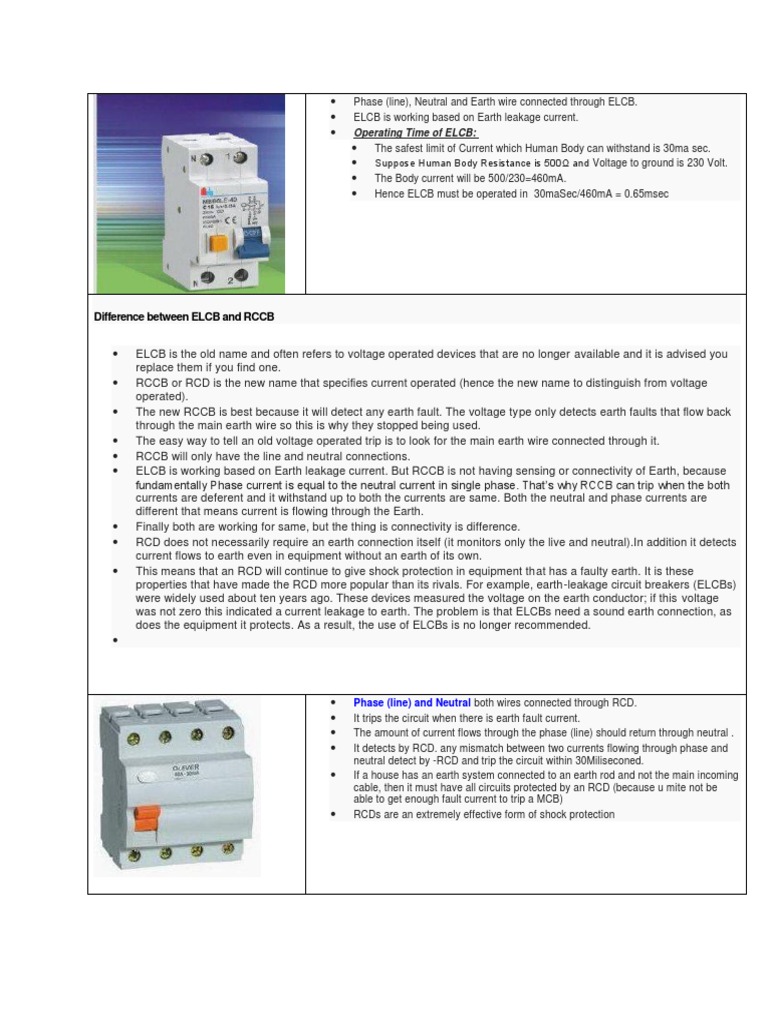 ELCB vs RCCB: Key Differences Explained | PDF | Power Engineering | Force