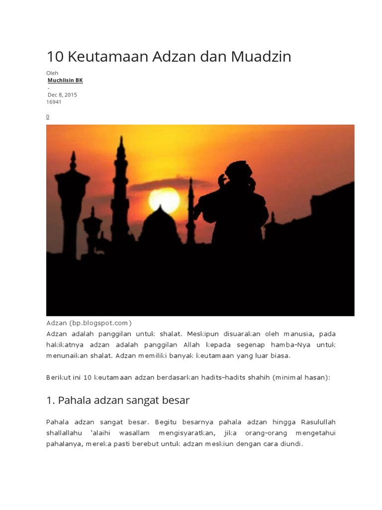 Keutamaan Adzan dan Muadzin | PDF