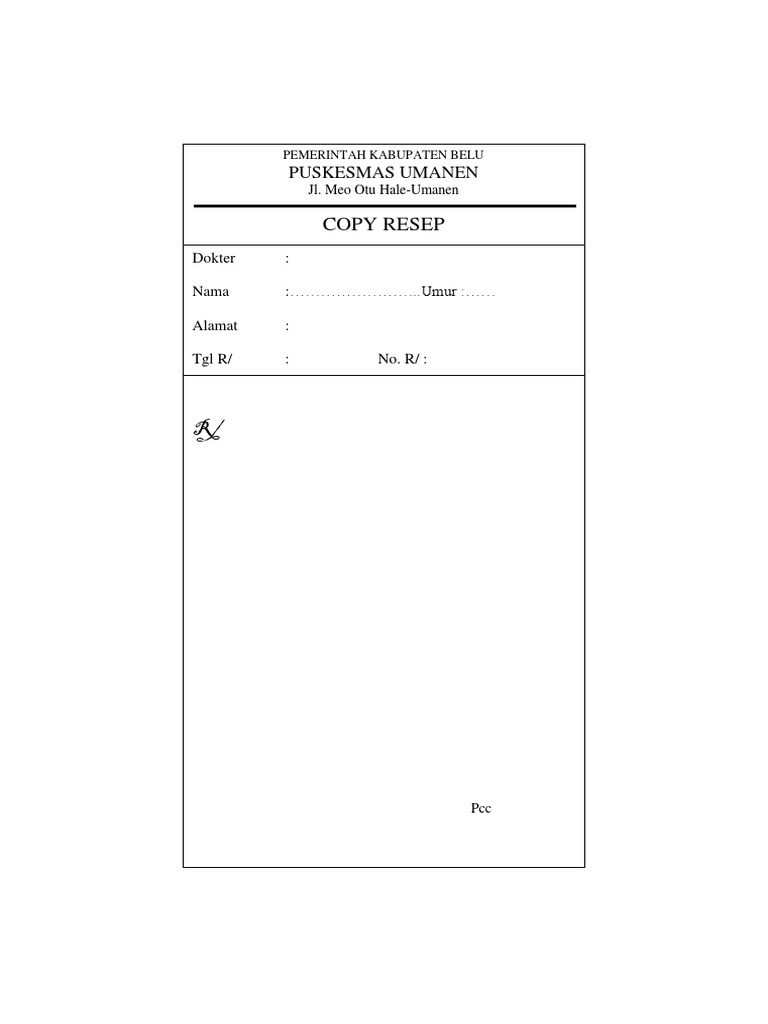 Form Copy Resep Puskesmas Umanen | PDF | Kesehatan Holistik
