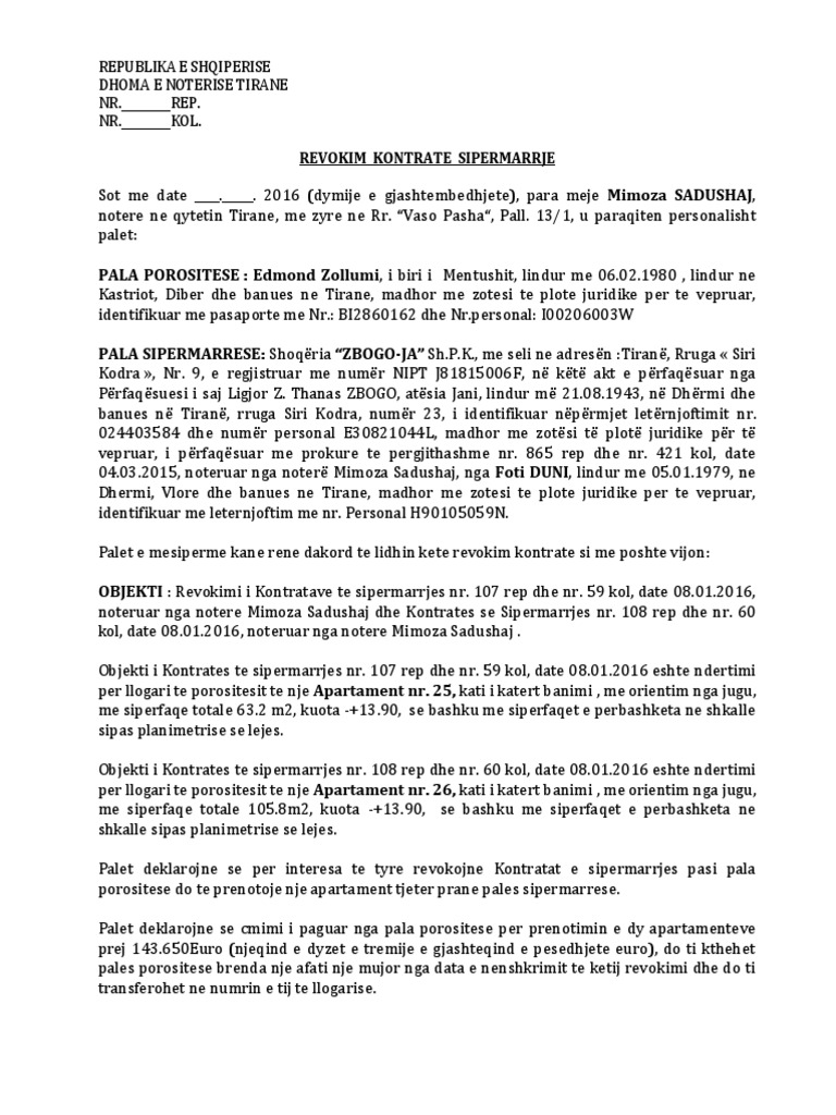 Revokim Kontrate Sipermarrje | PDF