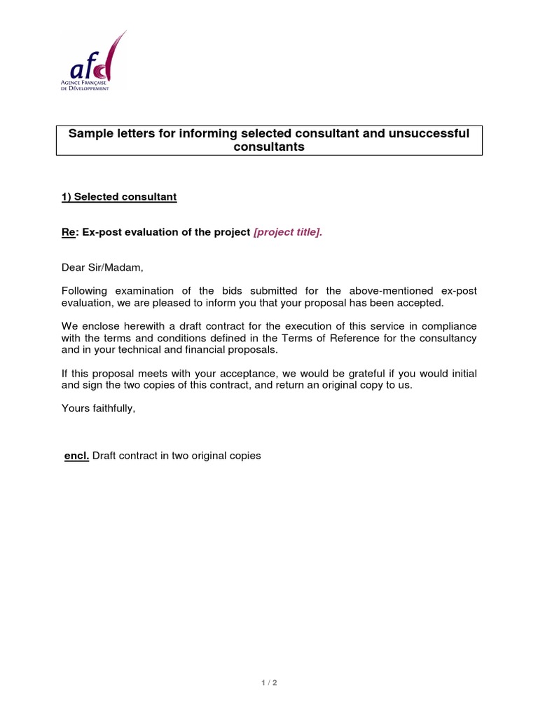 Consultant Selection Notification Letters | PDF | Business | Technology ...