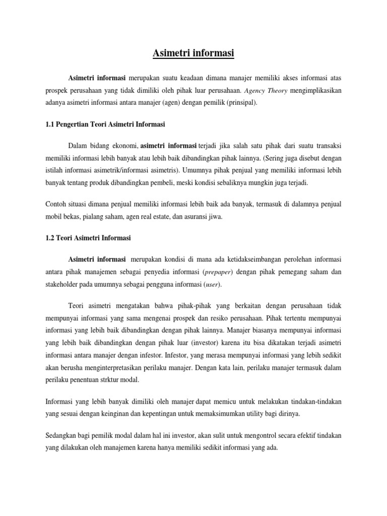 Asimetri Informasi | PDF | Bisnis | Pengelolaan Keuangan & Uang
